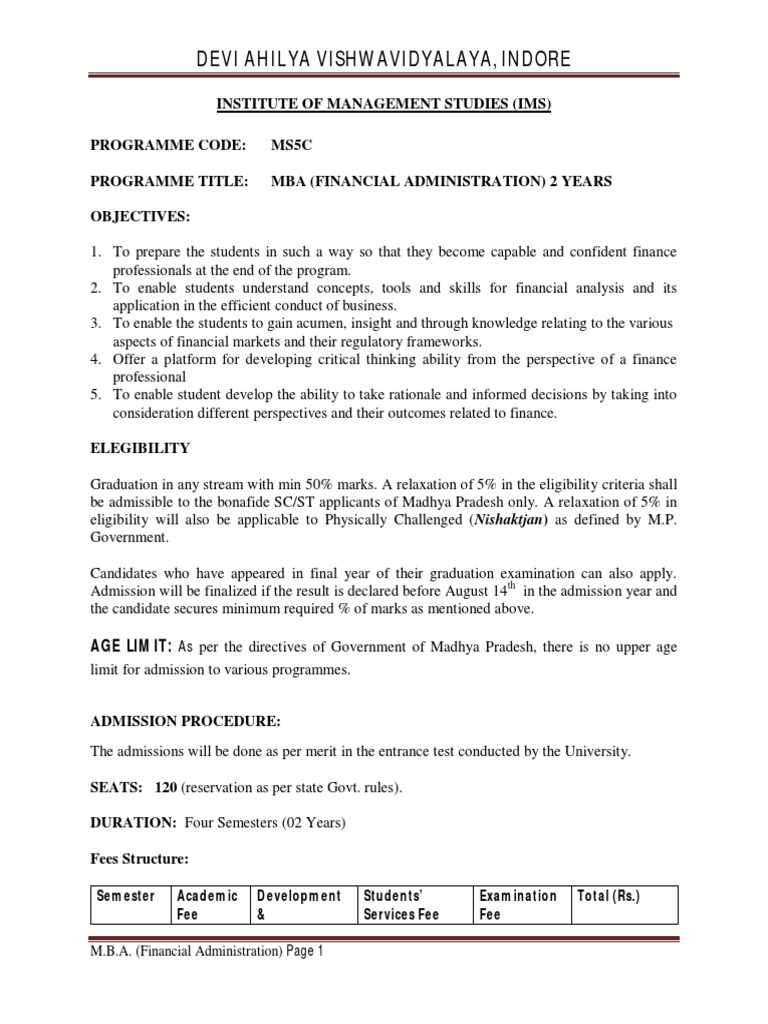 M.B.A. Financial Administration | PDF | University And College ...