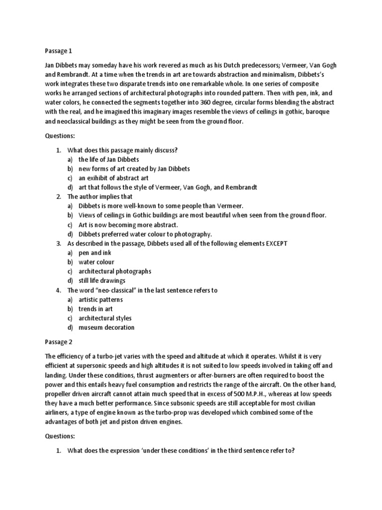 Reading Passages For BE Entrance | PDF