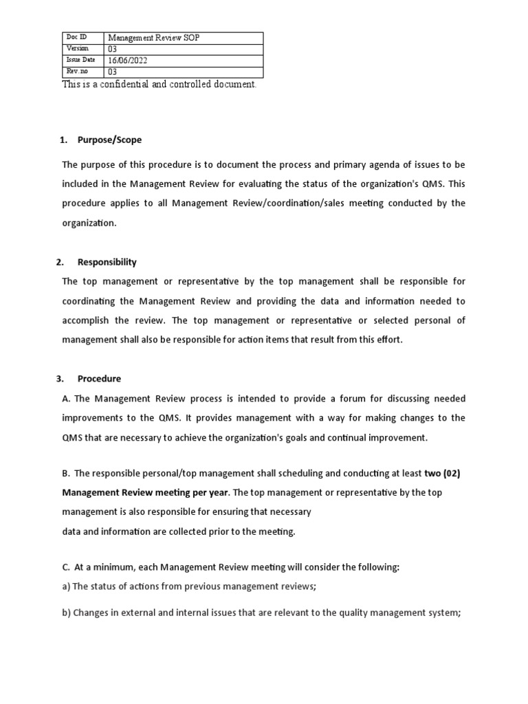 Managemnet Review SOP & Records | PDF | Quality Management System | Quality Management