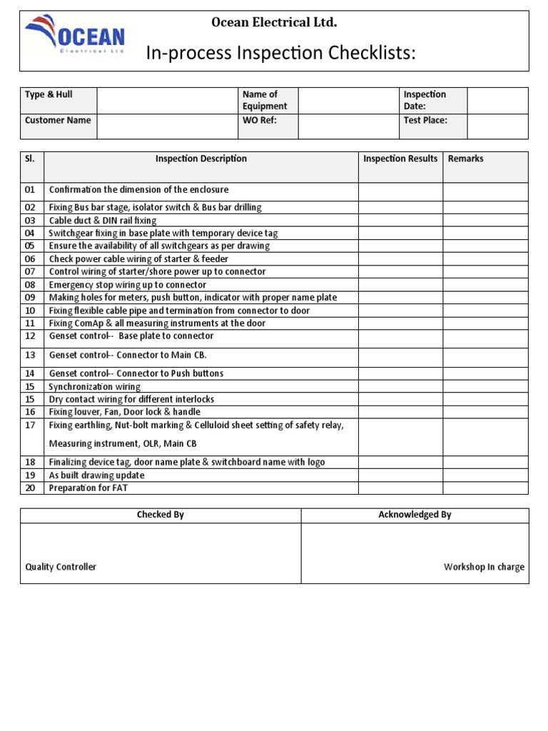 In-Process Inspection Checklists | PDF