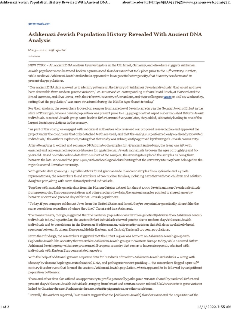 Ashkenazi Jewish Population History Revealed With Ancient DNA Analysis ...