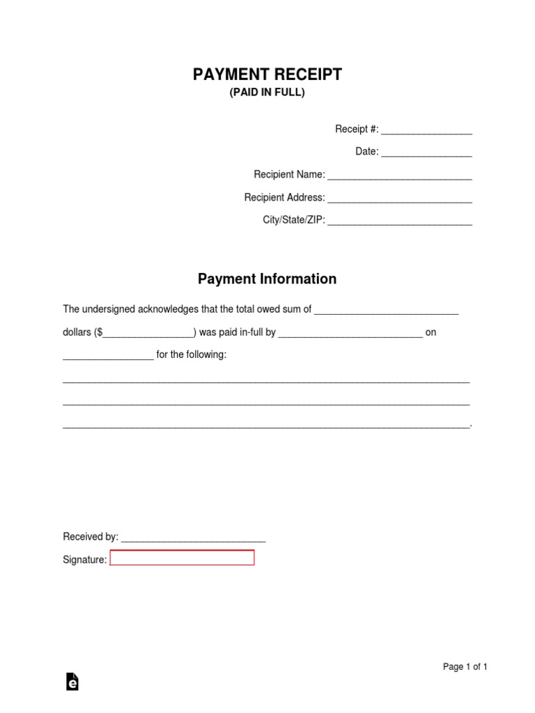 Paid in Full Receipt Template | PDF