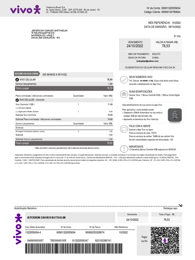 Vivo Fatura 10 2022 | PDF