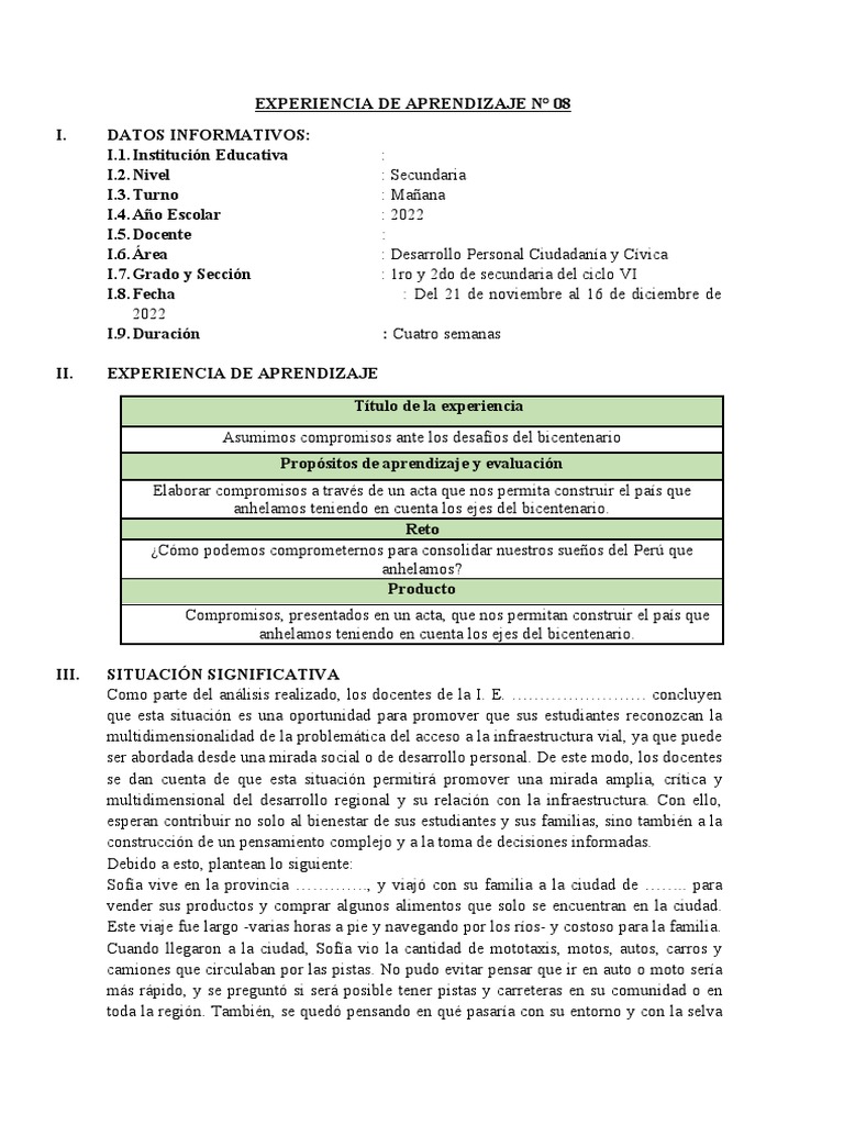 (1y2) Octava Experiencia de DPCC | PDF | Evaluación | Aprendizaje