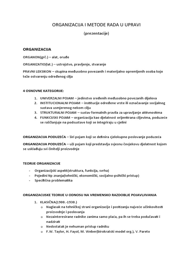 Organizacijski I Metodski Rad U Upravi | PDF