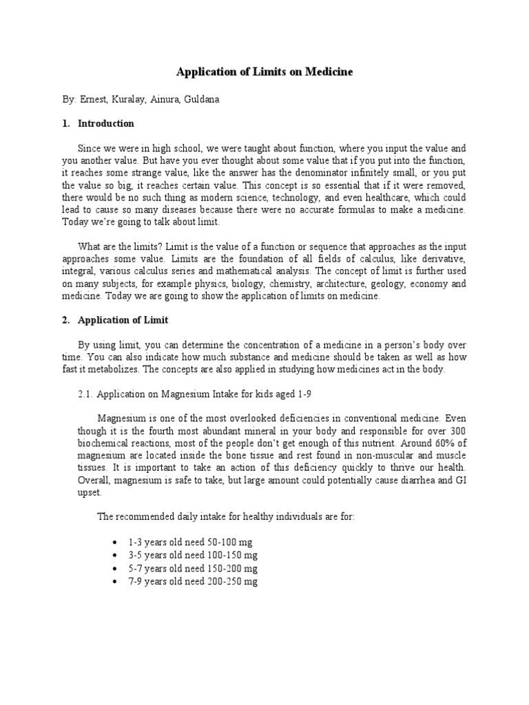 Application of Limits On Medicine | PDF | Limit (Mathematics) | Calculus