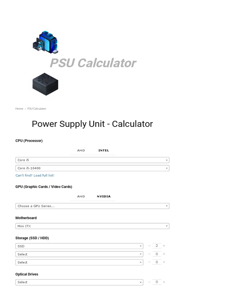 Power Supply Unit Calculator - PSU Calculator - PC Builds | PDF ...