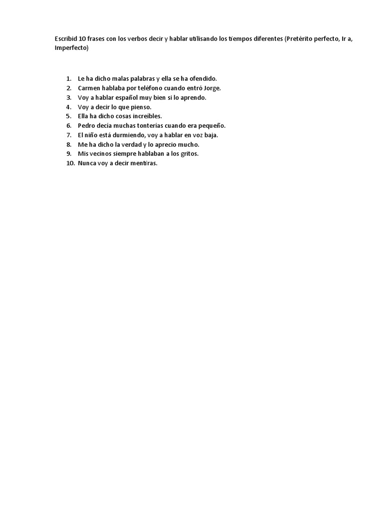 Ejemplos de frases con los verbos "decir" y "hablar | PDF