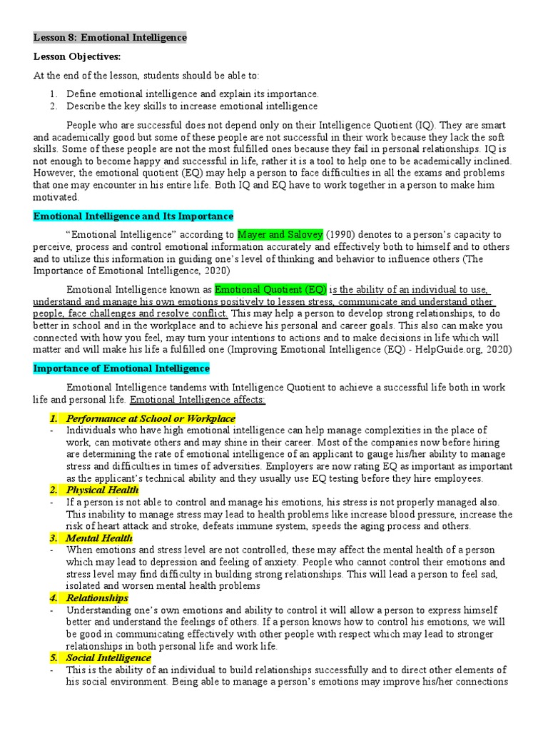 LESSON 8 PERDEV - Personality Development | PDF | Emotional Intelligence | Emotions