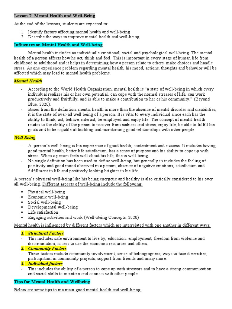 LESSON 7 PERDEV - Personality Development | PDF | Mental Health | Well ...