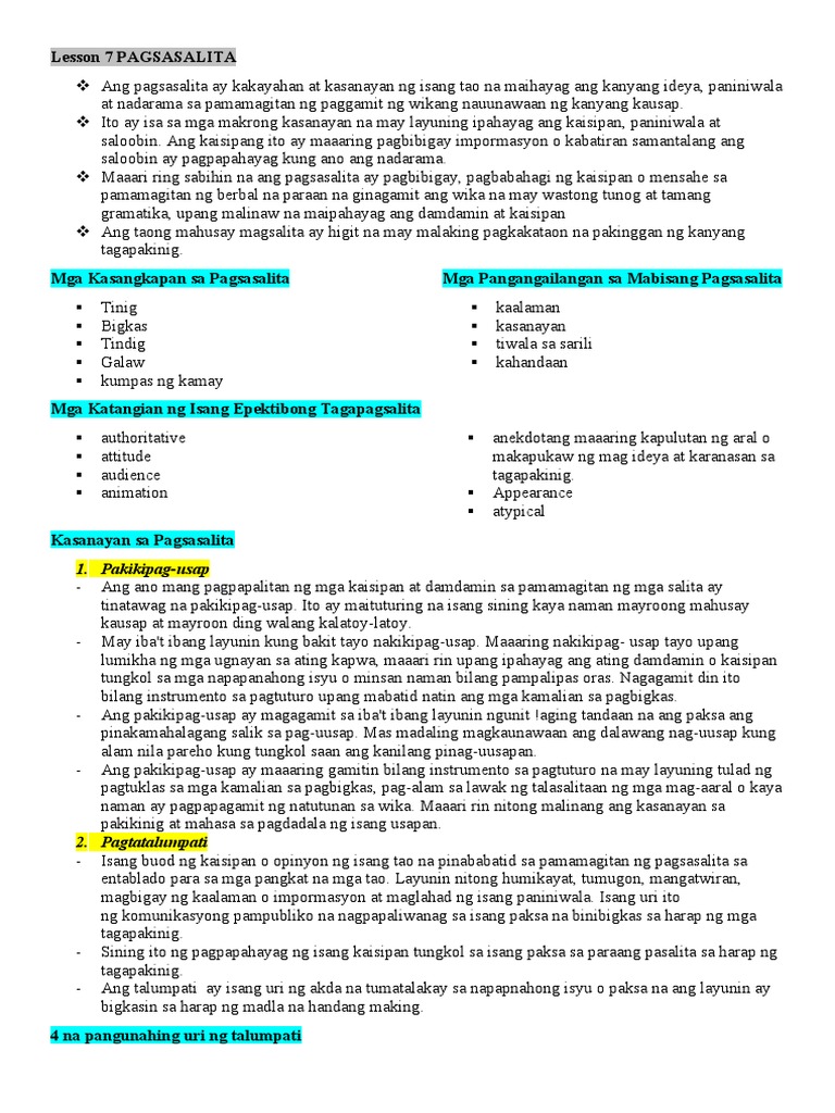 Lesson 7 FIL 1 - Komunikasyon Sa Akademikong Filipino | PDF