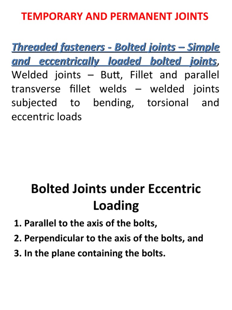Unit III Temporary and Permanent Joints | PDF | Screw | Bending