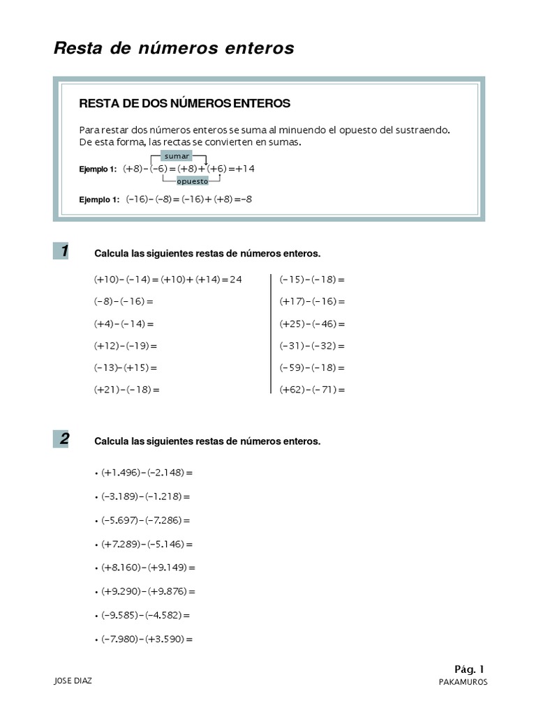 Resta de Numeros Enteros | PDF