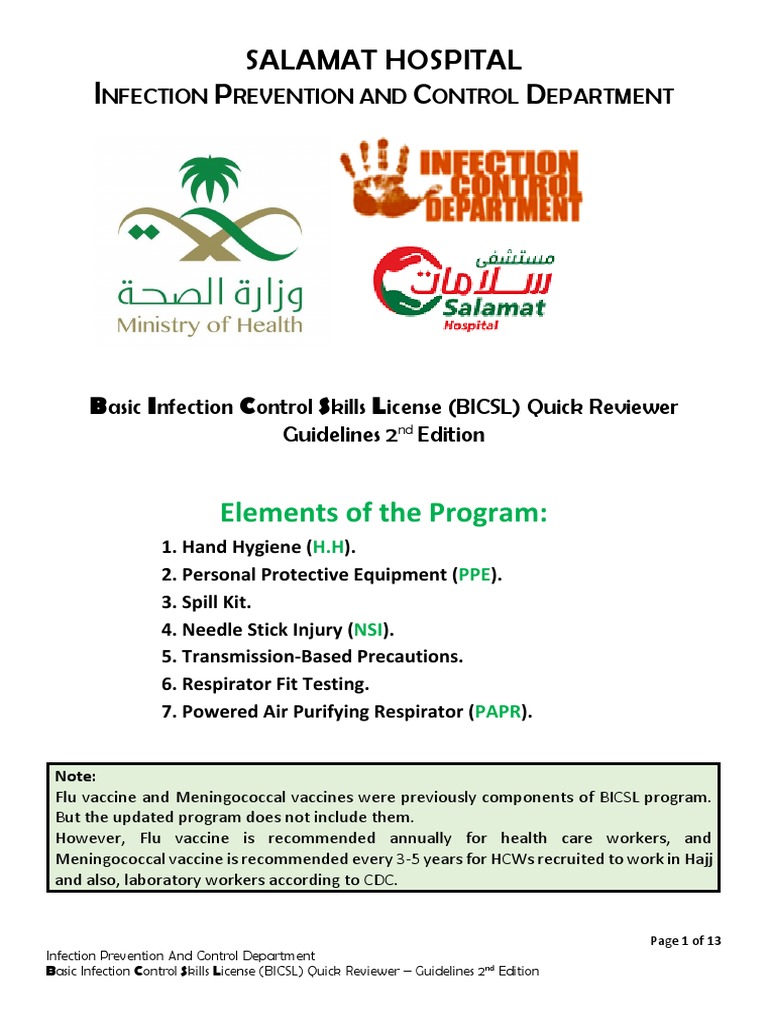 Basic Infection Control Skills License (BICSL) Quick Reviewer | PDF ...