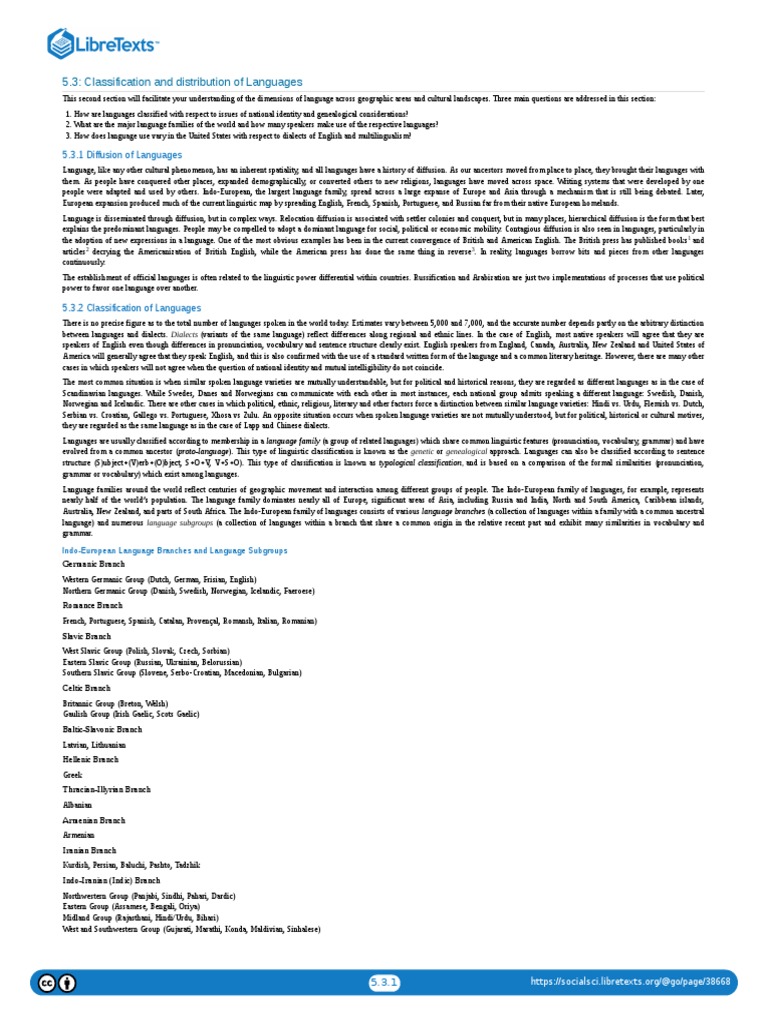 5.03 Classification and Distribution of Languages | PDF | English ...