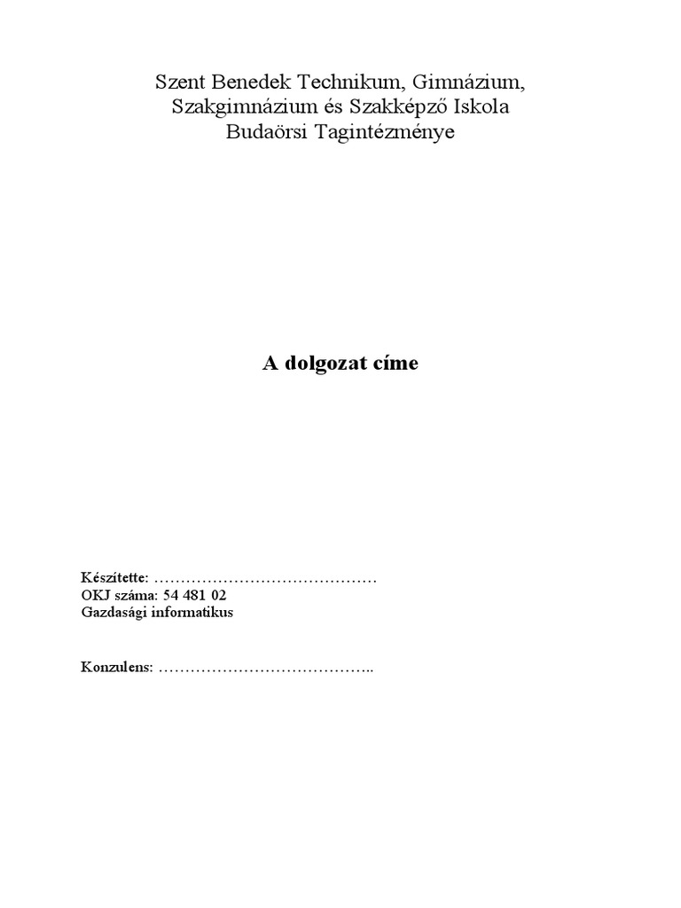 Szakdolgozat Borítólap | PDF