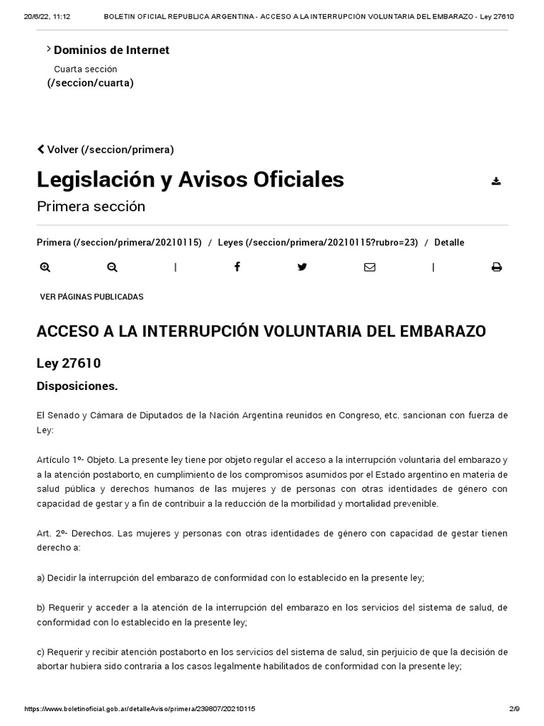 BOLETIN OFICIAL REPUBLICA ARGENTINA ACCESO A LA INTERRUPCI N