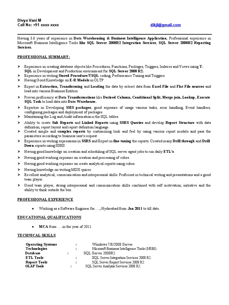 CV - Divya | PDF | Microsoft Sql Server | Data Warehouse