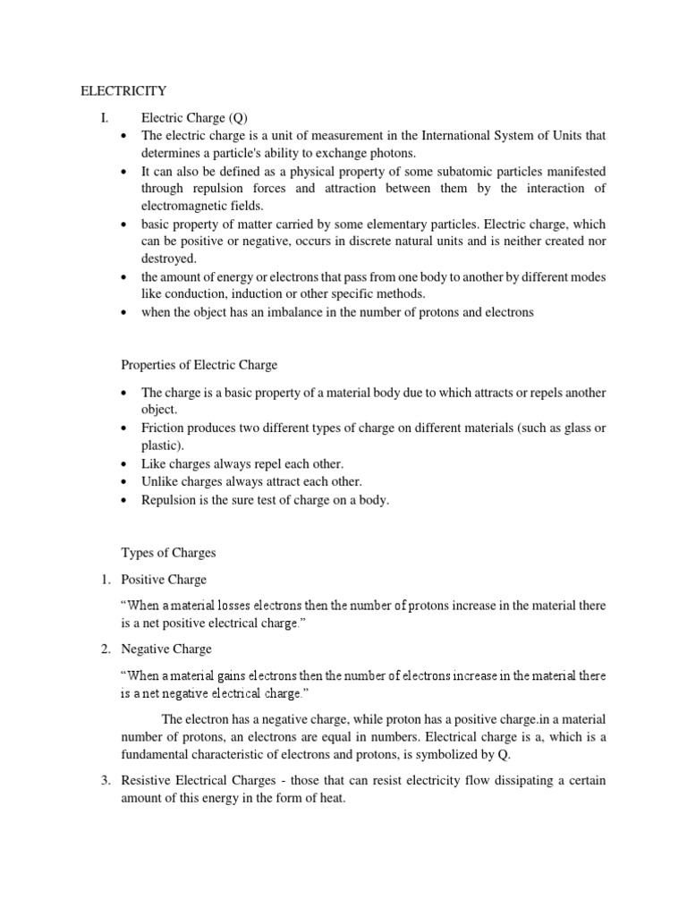 Electricity I 1 | PDF | Electric Field | Electric Charge