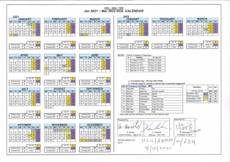 HCIL Calendar 2021-2022. | PDF