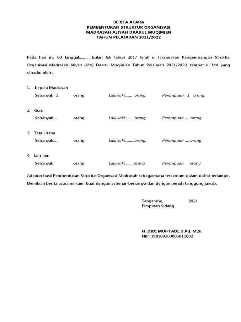 Pembentukan Struktur MA Daarul Muqimien | PDF | Karier & Perkembangan