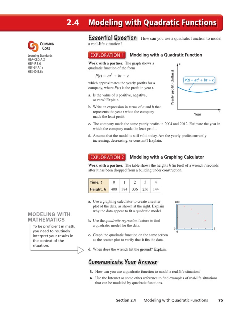 Modeling Real World Situations With Quadratic Functions Pdf Quadratic Equation Equations