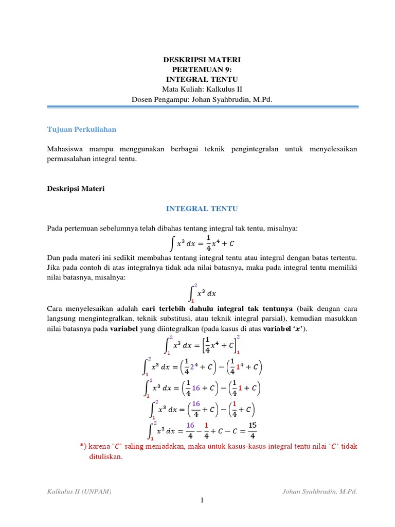 Materi Kalkulus 2 - Integral Tentu | PDF