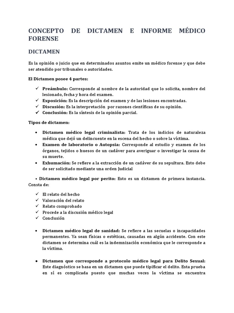 Dictamen e Informe Médico Forense | PDF | Jurisprudencia médica | Derecho penal