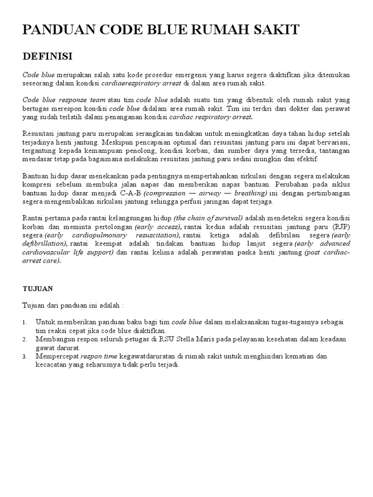 Panduan Code Blue RS Stella Maris | PDF | Pengembangan Diri | Kesehatan ...