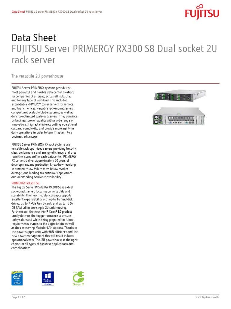 FUJITSU Server PRIMERGY RX300 S8 Dual Socket 2U Rack Server: Data Sheet ...