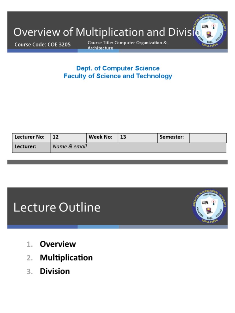 Fall 22-23 COA Lecture-9 Overview of Multiplication and Division | PDF | Division (Mathematics ...