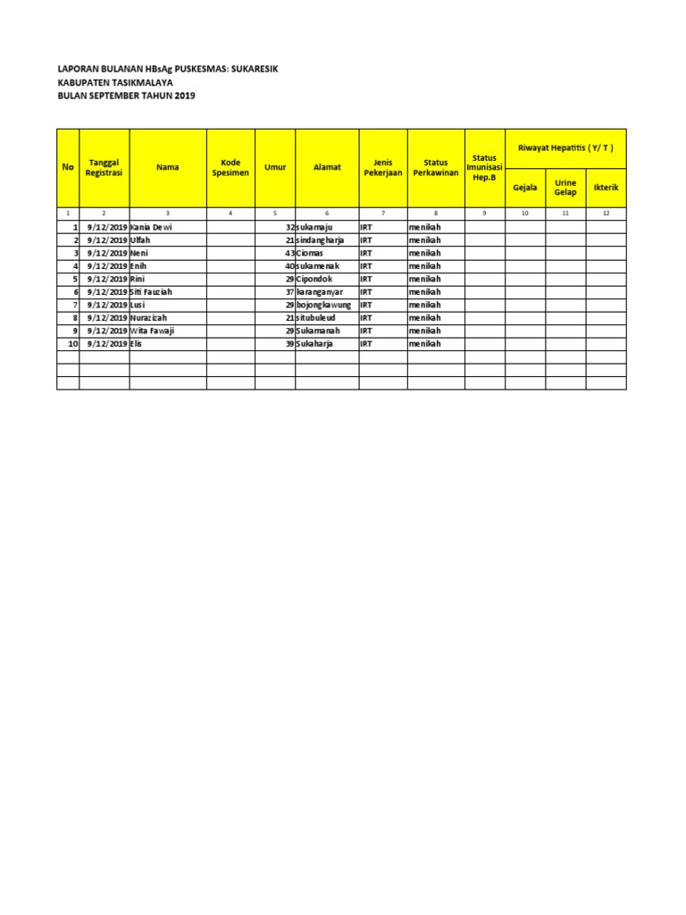 FORM 12 (FORMAT LAPORAN HBsAg 2019) | PDF