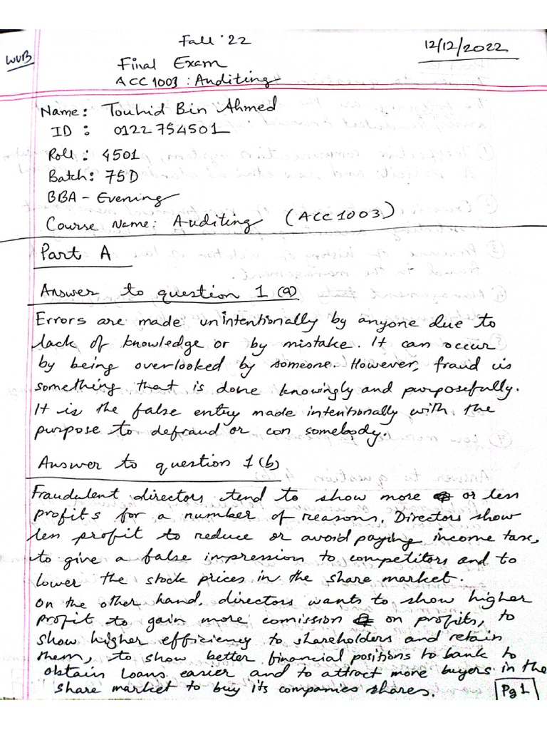 ACC1003 - Final Exam Answer Script - Touhid Bin Ahmed - 4501 - 75D ...
