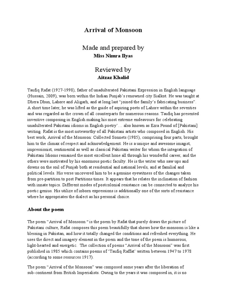 Arrival of Monsoon | PDF | Poetry | Pakistan
