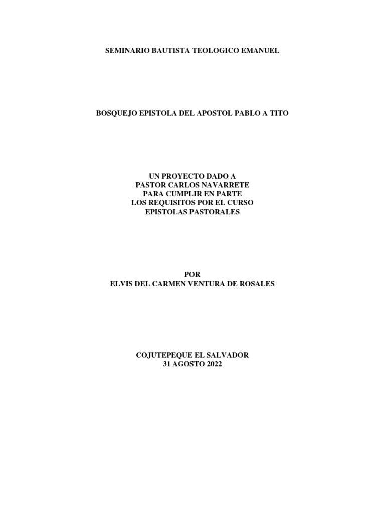 Bosquejo Libro de Tito Elvis | PDF