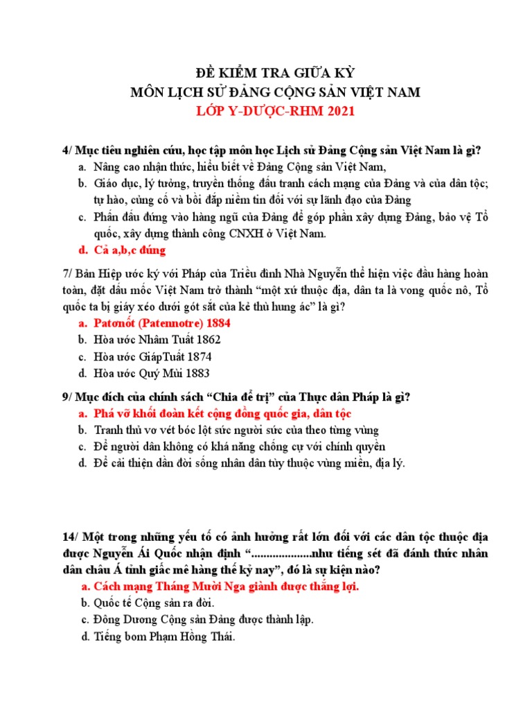 De Kiem Tra-Y-Rhm-Duoc 2021 | PDF