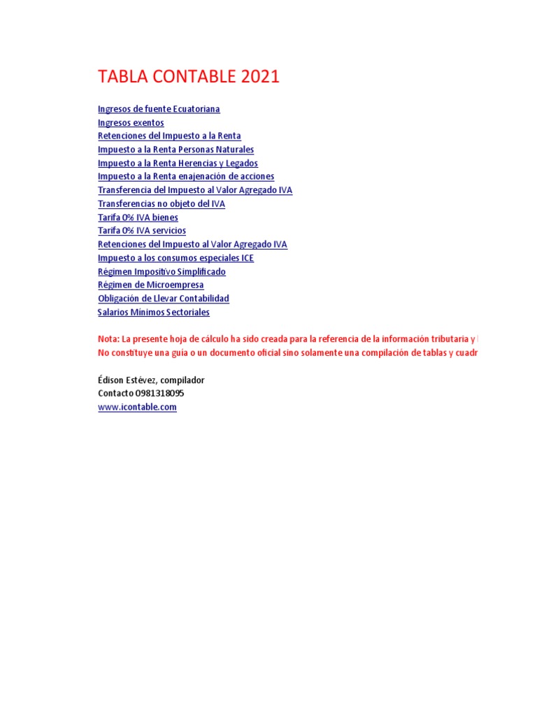 Tabla Contable 2021 Excel | PDF | Impuesto sobre la renta | Dividendo