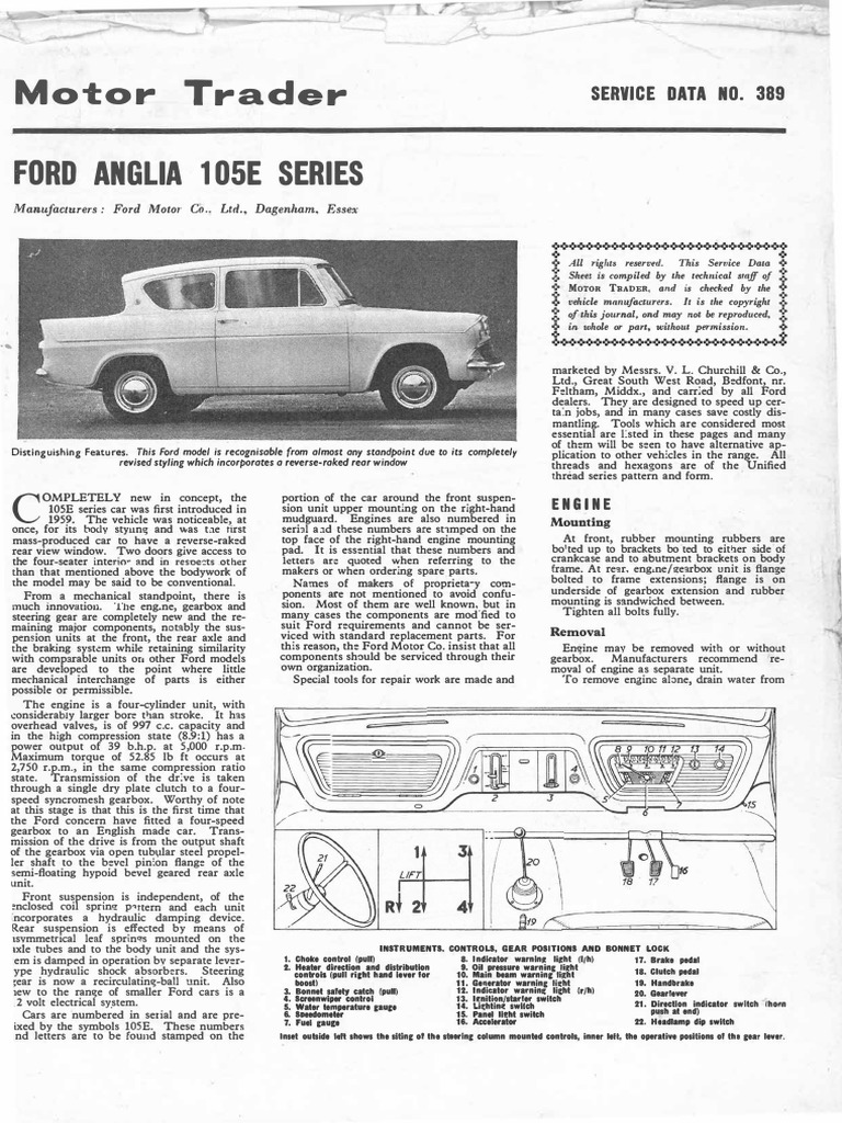 Ford Anglia 105E Series: Trader | PDF | Axle | Manual Transmission