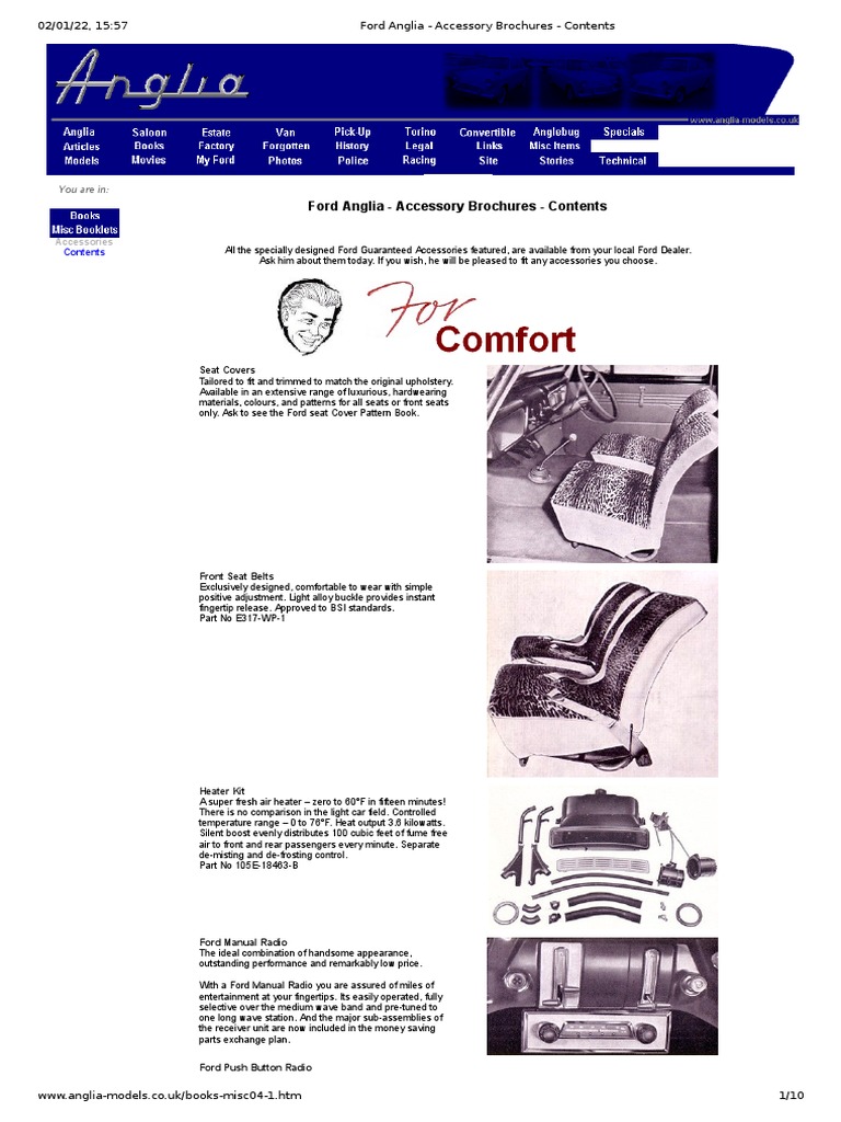 Ford Anglia Accessory Overview | PDF | Automotive Industry | Land Vehicles