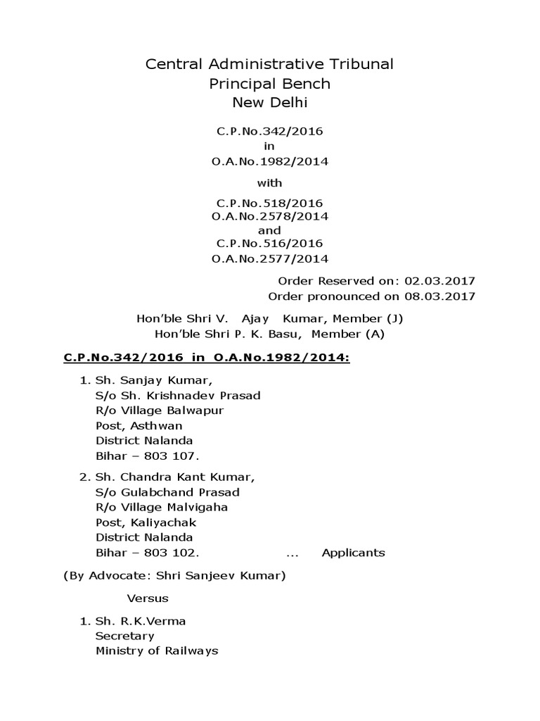 Central Administrative Tribunal Principal Bench: New Delhi | PDF ...