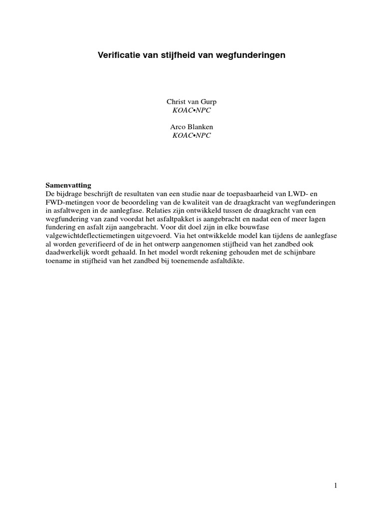 Verificatie Stijfheid Wegverhardingen - Van Gurp en Blanken | PDF