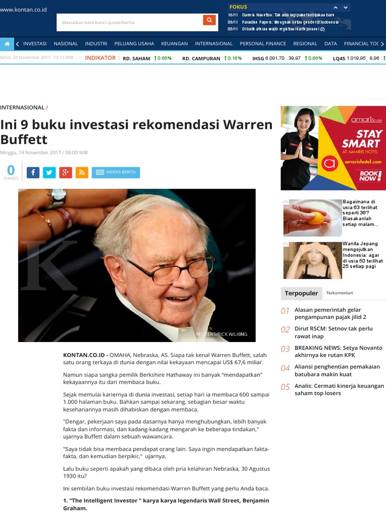 Ini 9 Buku Investasi Rekomendasi Warren Buffett | PDF