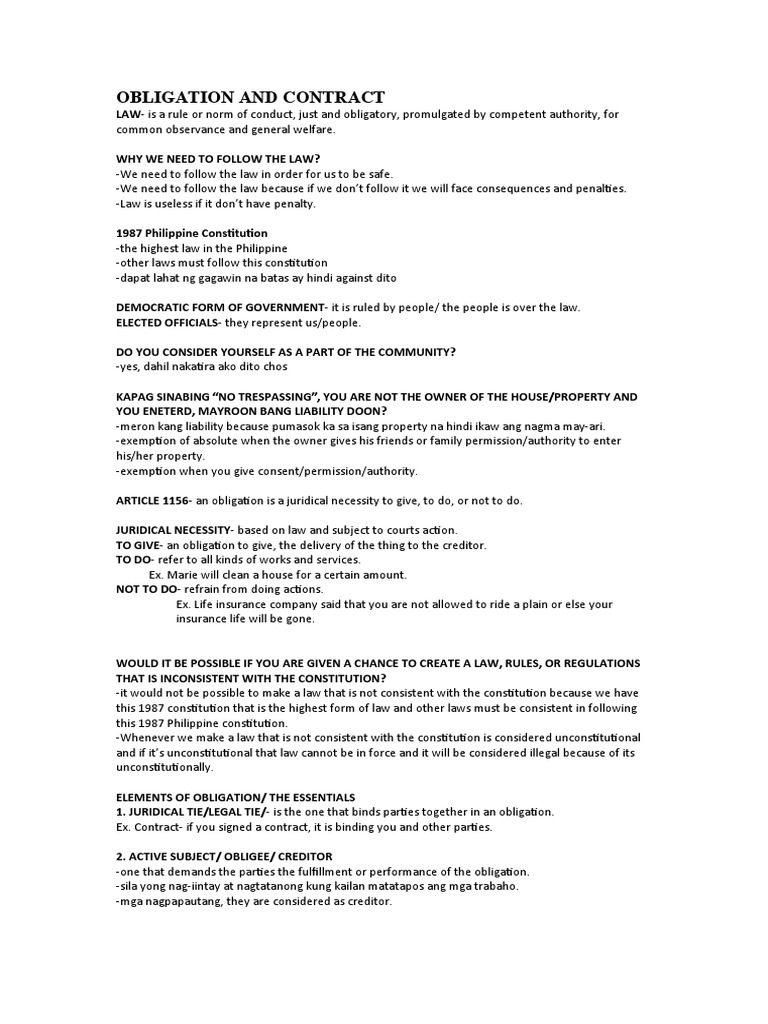 Obligation and Contract | PDF | Law Of Obligations | Legal Liability