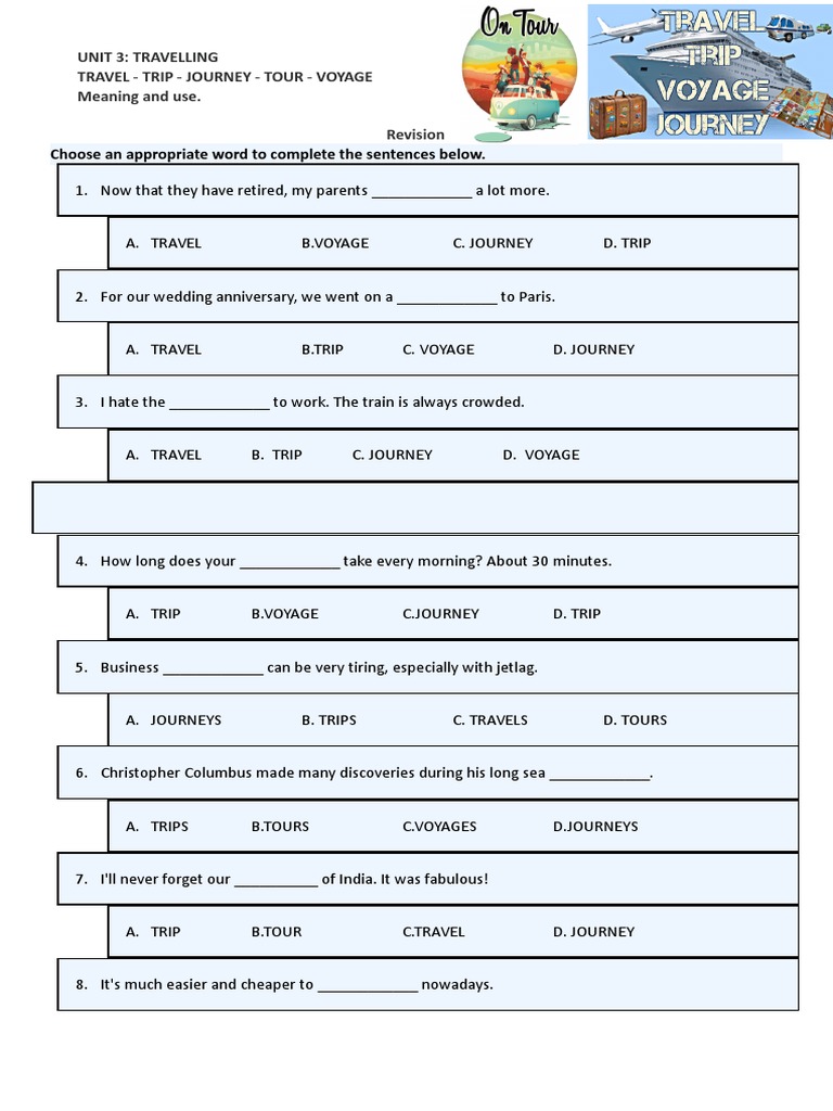 Travel-Trip-Journey-Tour-Voyage Worksheet | PDF