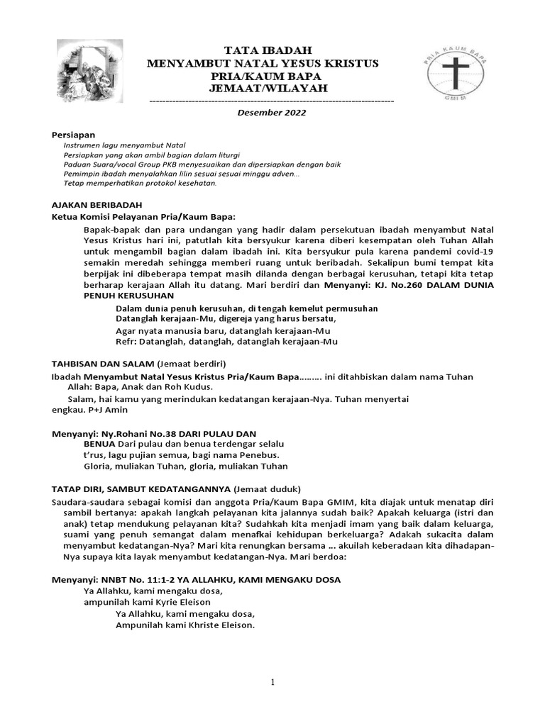 Tata Ibadah Menyambut Natal Pria Kaum Bapa (Jemaat-Wilayah) | PDF Tata Ibadah Menyambut Natal Pria Kaum Bapa (Jemaat-Wilayah) | PDF