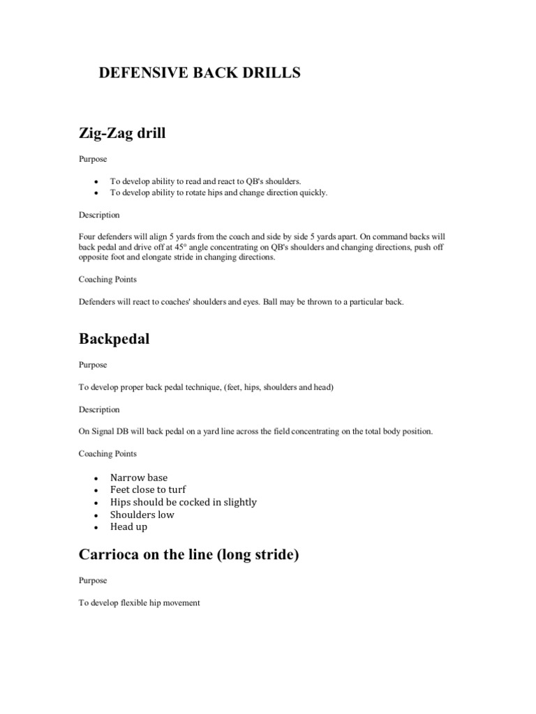 Defensive Back Drills | PDF | Foot | Shoulder