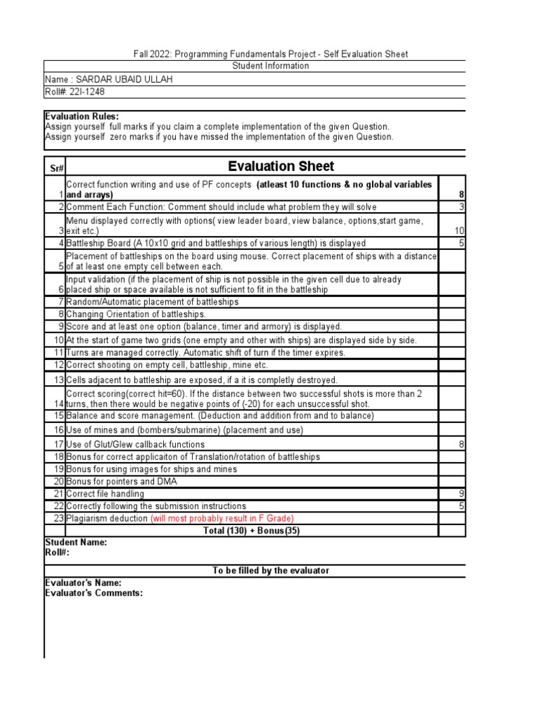 Fall 2022 Programming Project Evaluation | PDF | Computer Programming ...