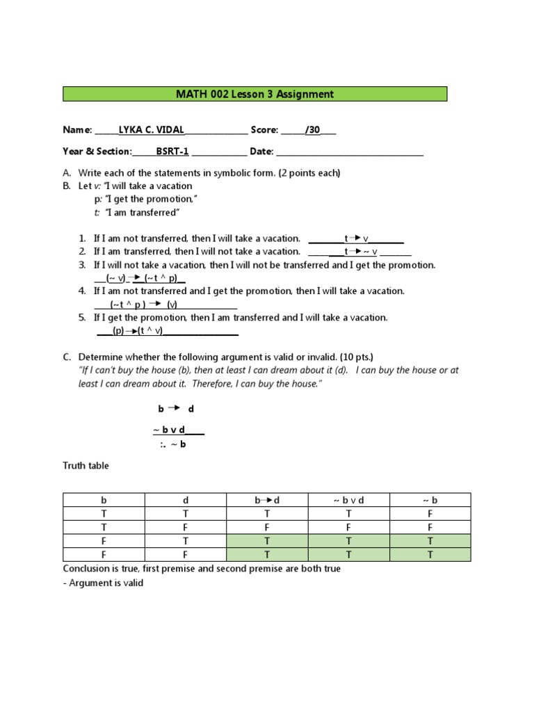MMW Assign 3 | PDF | Truth | Mathematical Logic