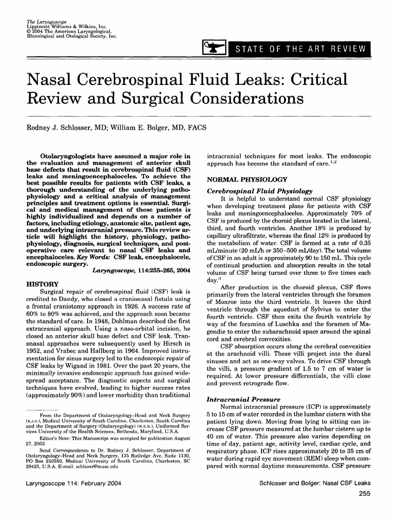 CSF Leaks | PDF | Cerebrospinal Fluid | Nervous System