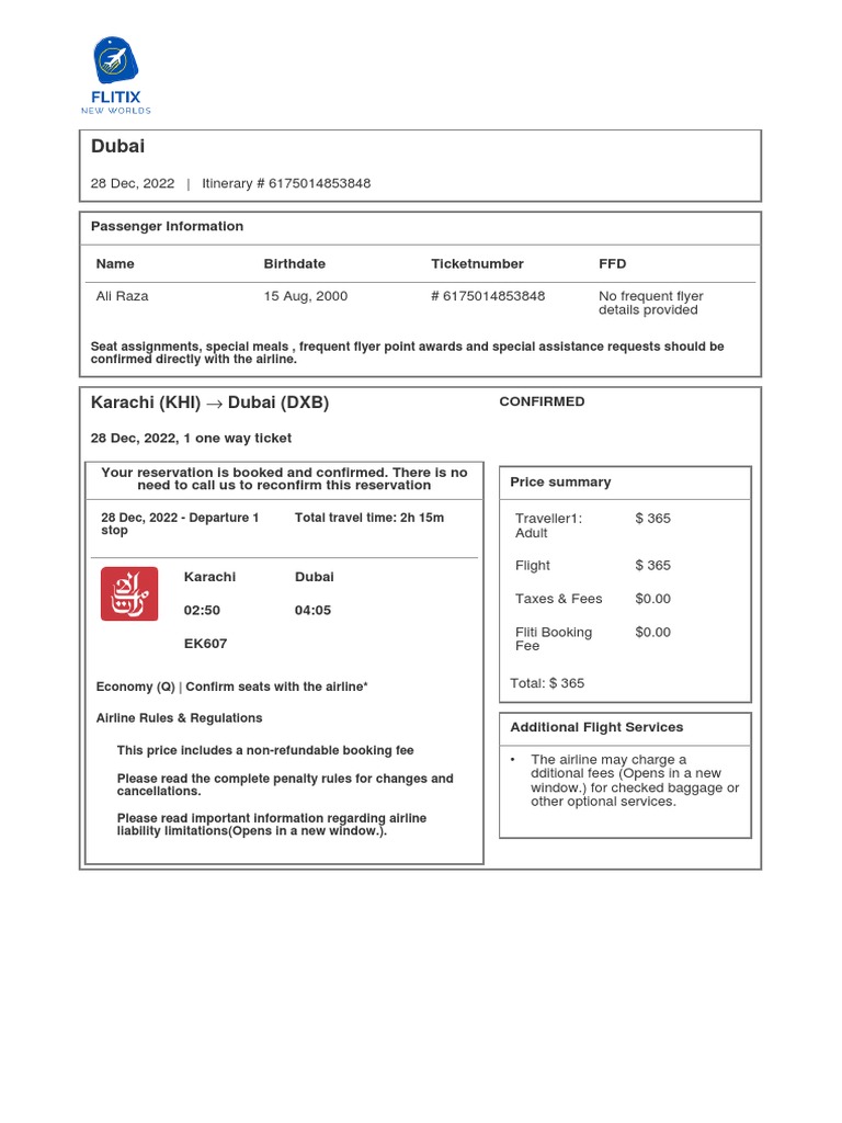 Booking Confirmation KHI DXB | PDF